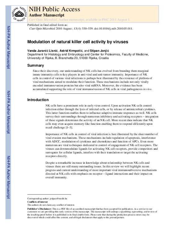 (PDF) Modulation of natural killer cell activity by viruses
