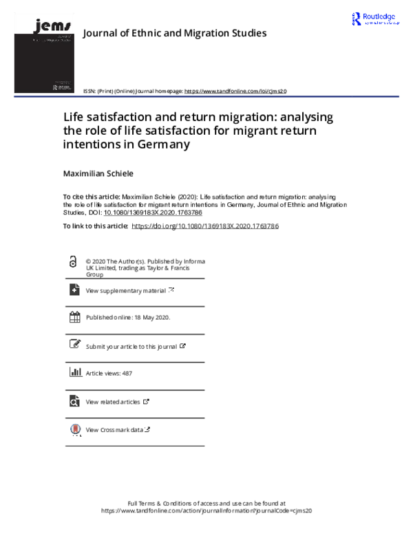 (PDF) Life satisfaction and return migration: analysing the role of ...