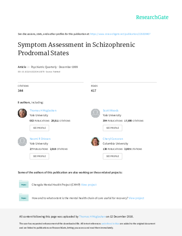 (PDF) Symptom assessment in schizophrenic prodromal states