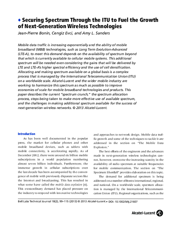 (PDF) Securing Spectrum Through the ITU to Fuel the Growth of Next ...