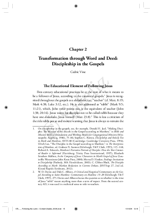 (PDF) Transformation through Word and Deed: Discipleship in the Gospels