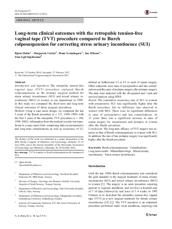(PDF) Long-term clinical outcomes with the retropubic tension-free ...