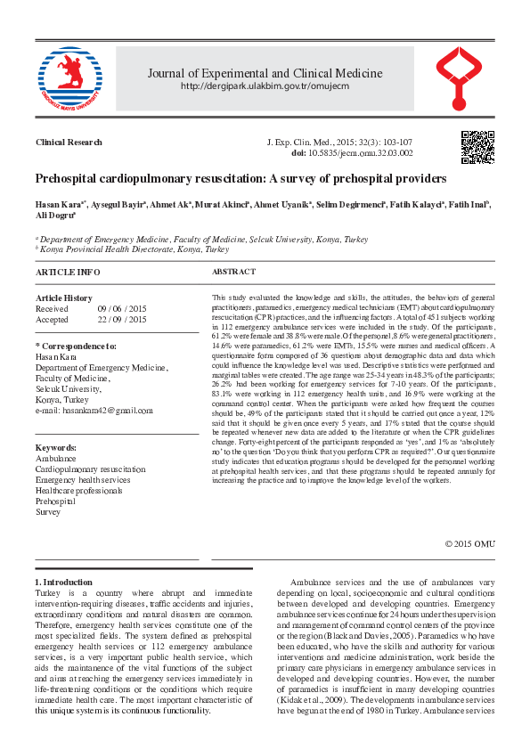 (PDF) Prehospital cardiopulmonary resuscitation: A survey of ...