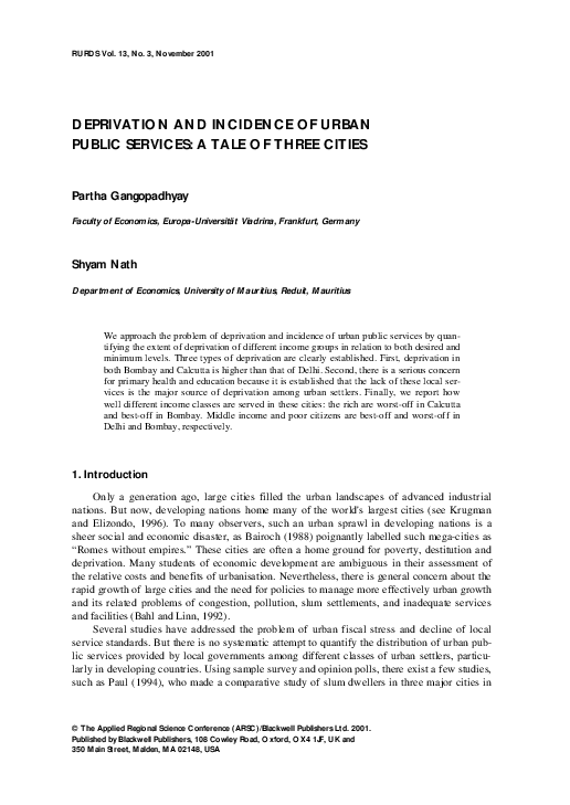 (PDF) Deprivation and Incidence of Urban Public Services: A Tale of ...