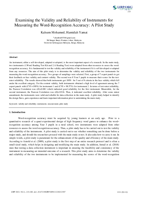 (PDF) Examining the Validity and Reliability of Instruments for ...