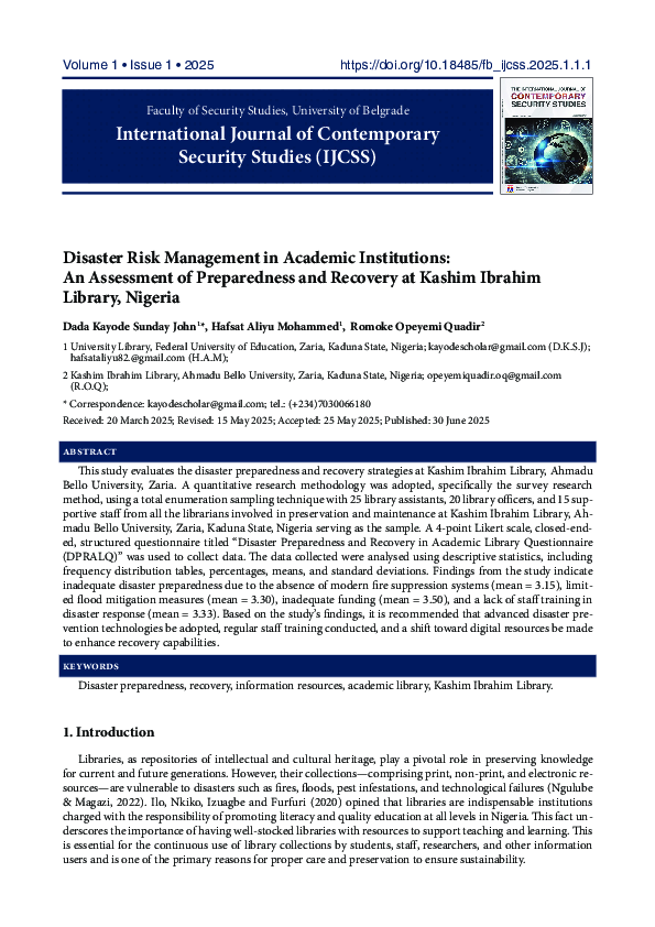 (PDF) Disaster Risk Management in Academic Institutions: An Assessment ...