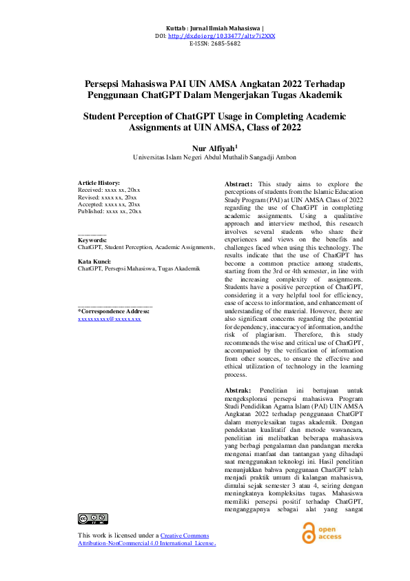 (PDF) Persepsi Mahasiswa PAI UIN AMSA Angkatan 2022 Terhadap Penggunaan ChatGPT Dalam ...