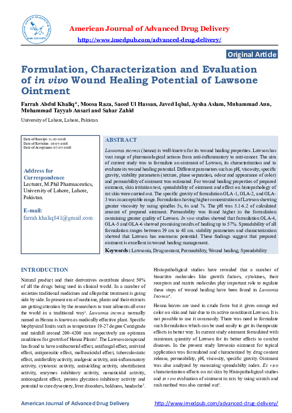 (PDF) Formulation, Characterization and Evaluation of in vivo Wound ...