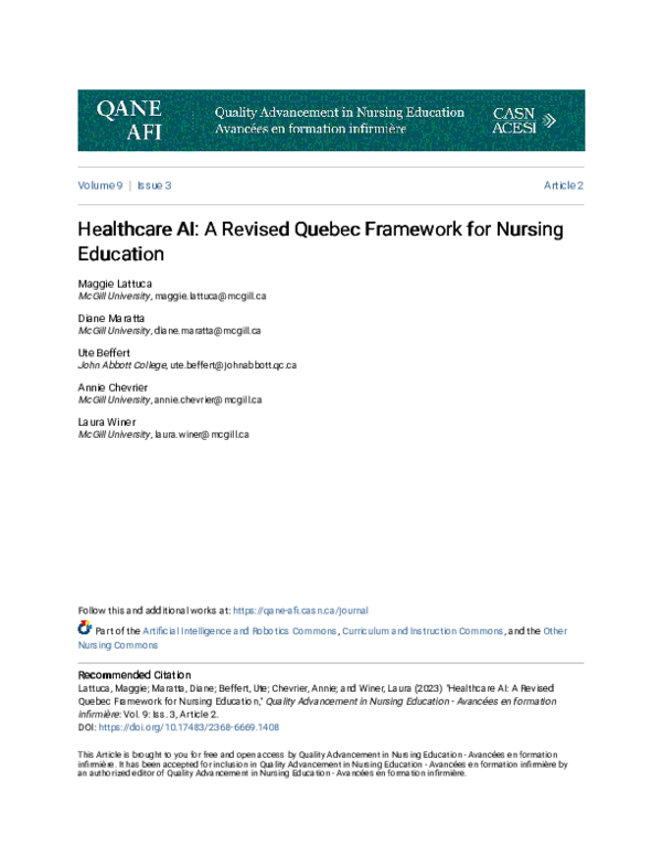 (PDF) Healthcare AI: A Revised Quebec Framework for Nursing Education