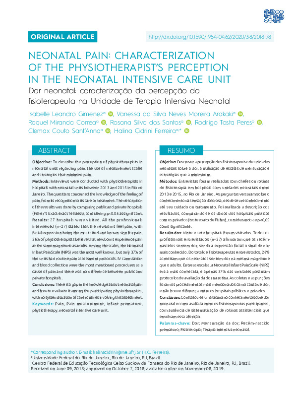 (PDF) Neonatal Pain: Characterization of the Physiotherapist’s ...