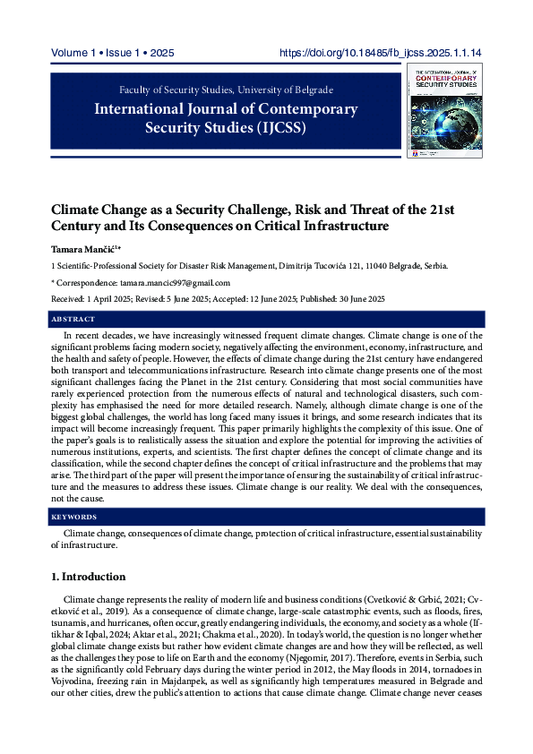 (PDF) Climate Change as a Security Challenge, Risk and Threat of the ...