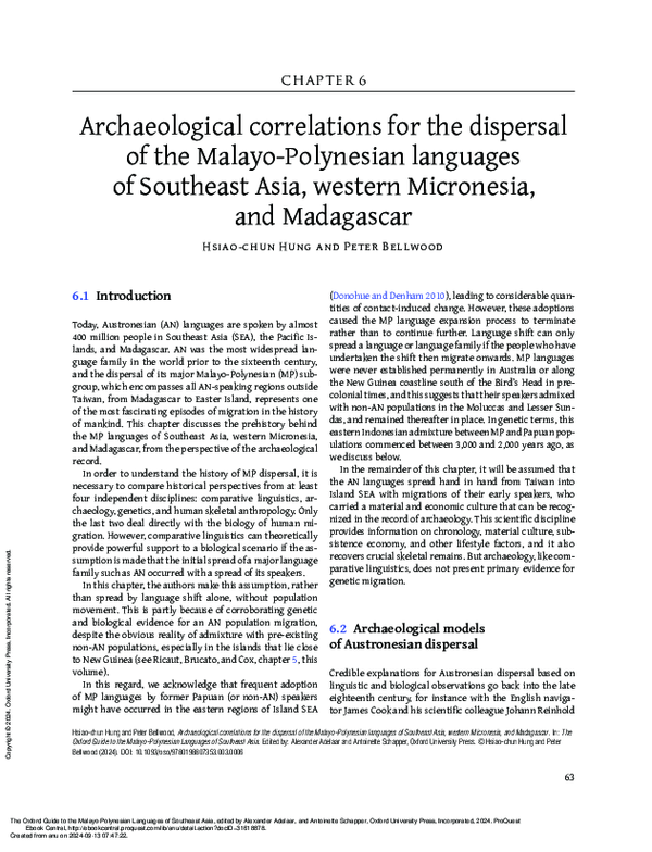 (PDF) 2024 Archaeological correlations for the dispersal of the Malayo ...