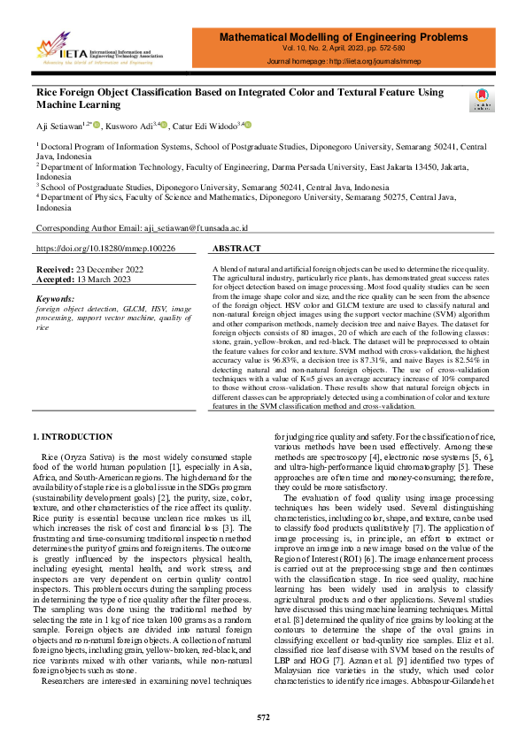 (PDF) Rice Foreign Object Classification Based on Integrated Color and ...