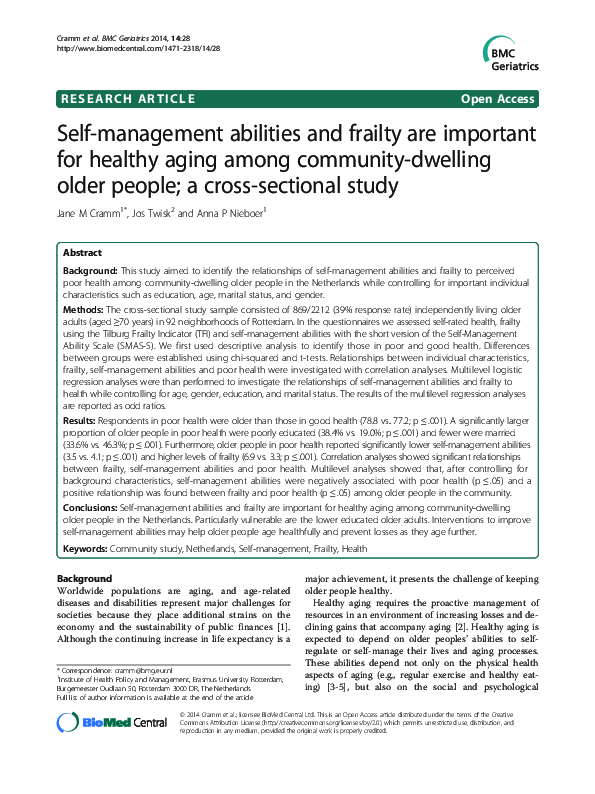 (PDF) Self-management abilities and frailty are important for healthy ...