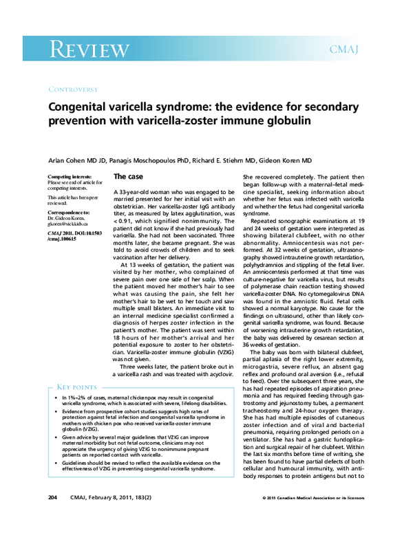 (PDF) Congenital varicella syndrome: the evidence for secondary ...