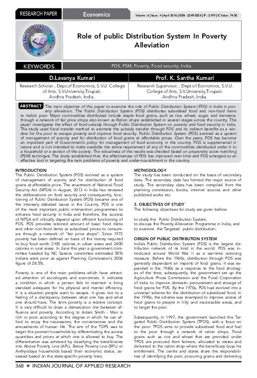 (PDF) Role of Public Distribution System in Poverty Alleviation