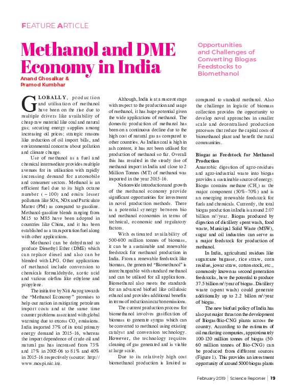 (PDF) Methanol and DME Economy in India
