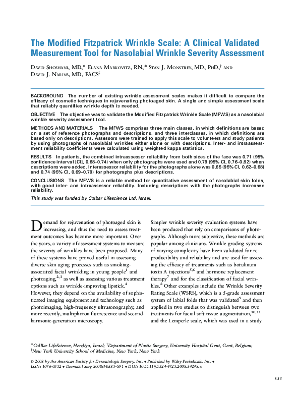 (PDF) The Modified Fitzpatrick Wrinkle Scale: A Clinical Validated ...