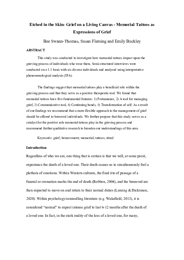 (PDF) Etched in the skin: grief on a living canvas memorial tattoos as ...