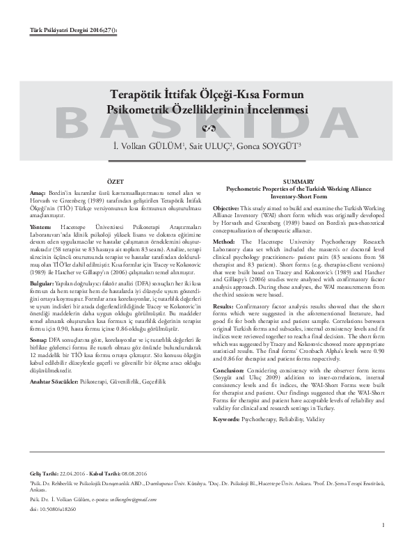 (PDF) Psychometric Properties of the Turkish Working Alliance Inventory ...