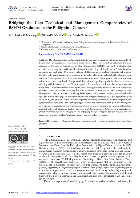 (PDF) Bridging the Gap: Technical and Management Competencies of BSHM ...
