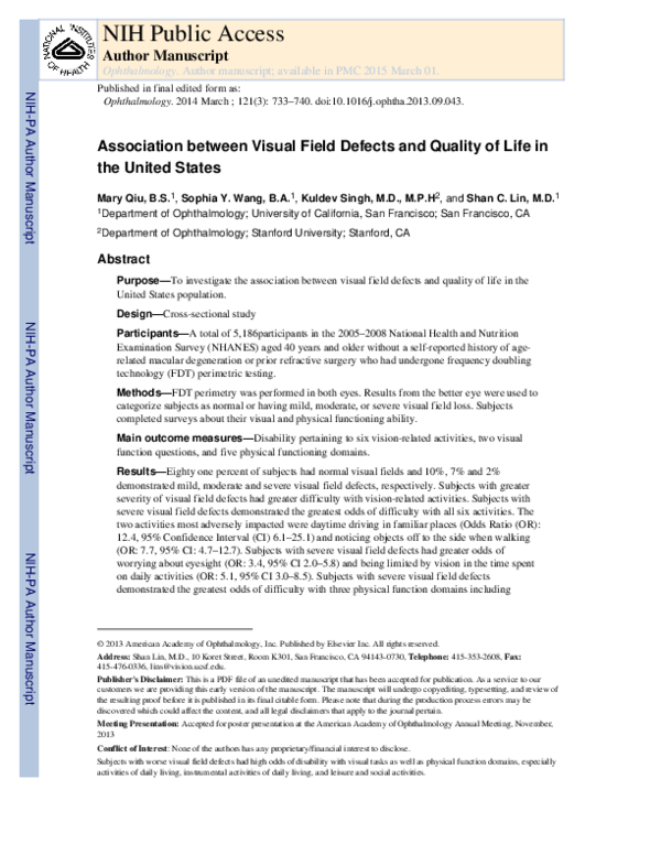 (PDF) Association between visual field defects and quality of life in ...