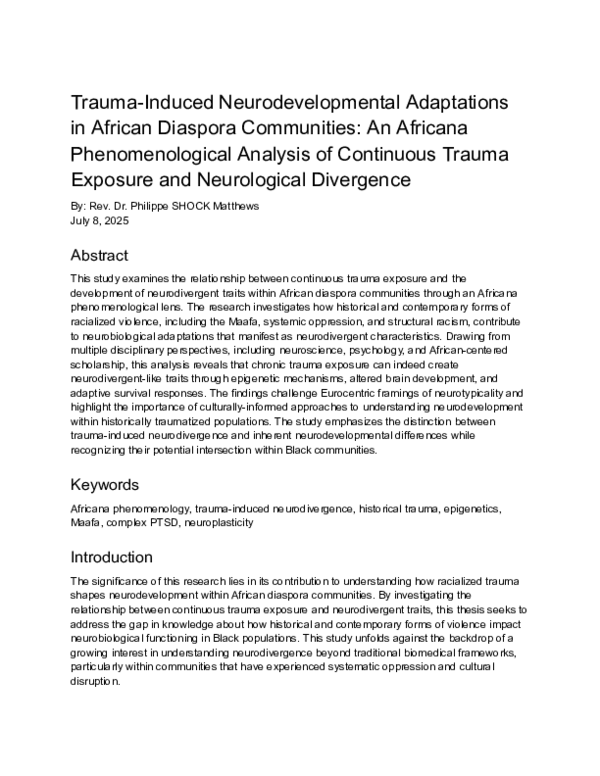 (PDF) Trauma-Induced Neurodevelopmental Adaptations in African Diaspora ...