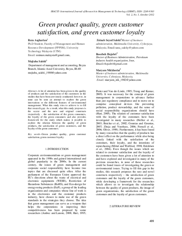 (PDF) Green product quality, green customer satisfaction, and green ...