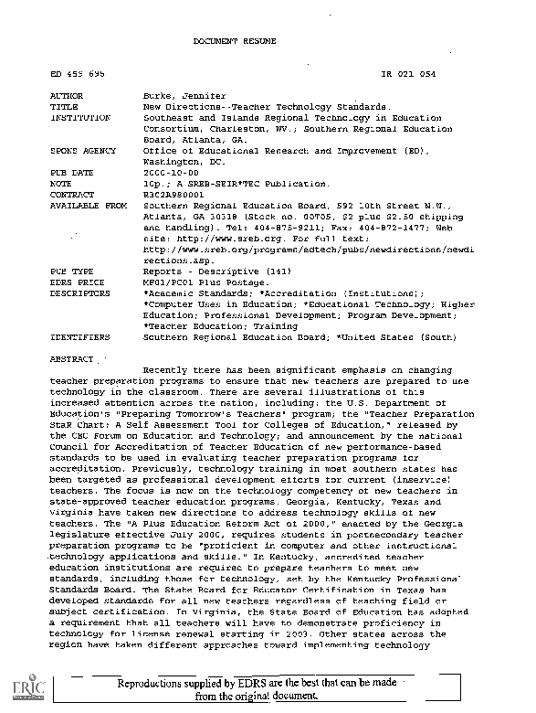 (PDF) New directions: Teacher technology standards