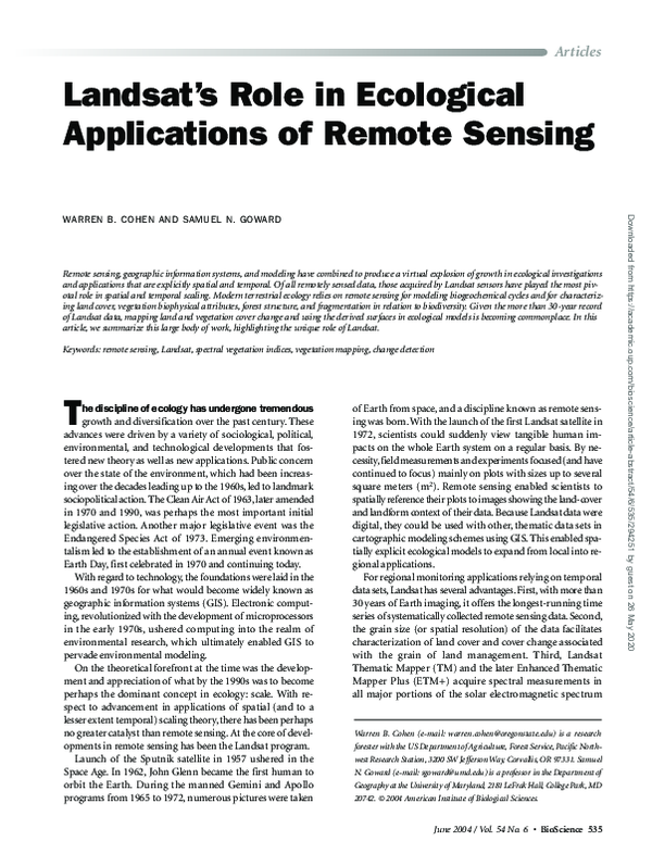 (PDF) Landsat's Role in Ecological Applications of Remote Sensing