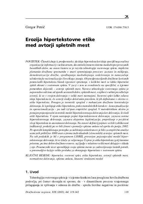 (PDF) Erozija hipertekstovne etike med avtorji spletnih mest