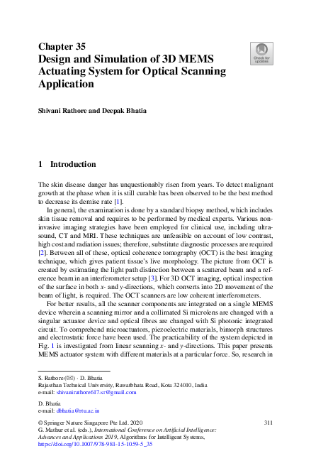 (PDF) Design and Simulation of 3D MEMS Actuating System for Optical Scanning Application
