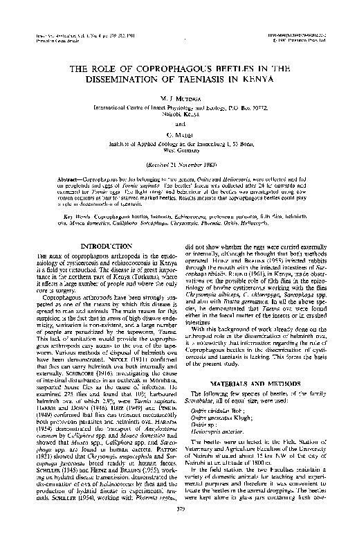 (PDF) The role of coprophagous beetles in the dissemination of ...