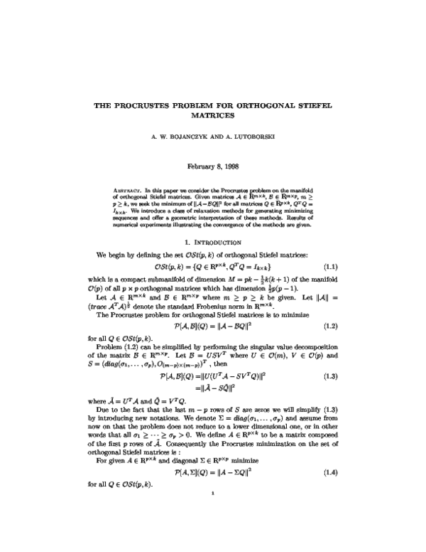 (PDF) The Procrustes Problem for Orthogonal Stiefel Matrices