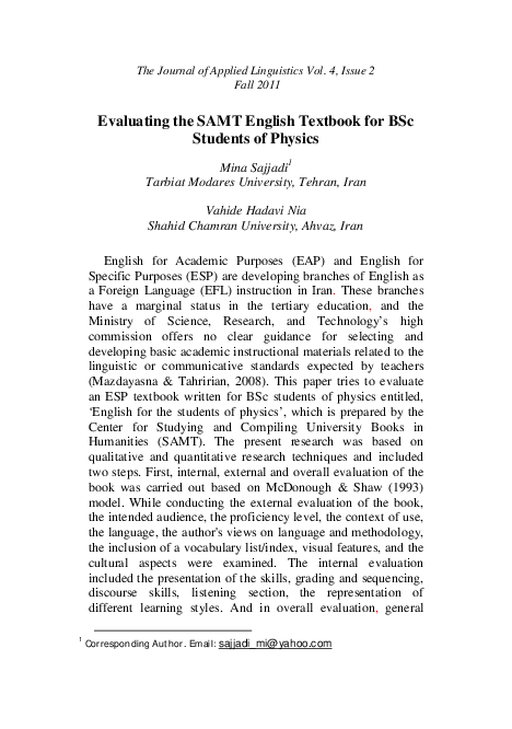 (PDF) Evaluating the SAMT English Textbook for BSc Students of Physics