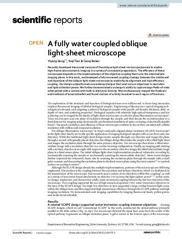 (PDF) A fully water coupled oblique light-sheet microscope