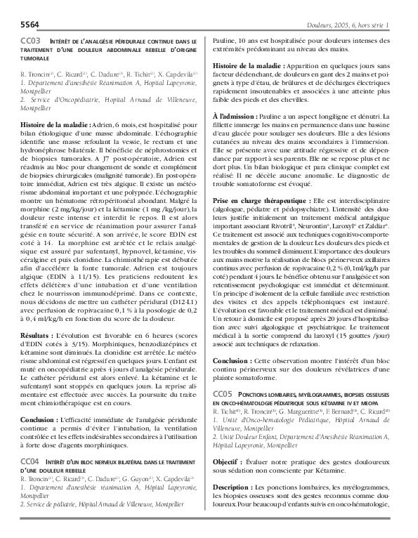 (PDF) CC03 - Intérêt de l’analgésie péridurale continue dans le traitement d’une douleur ...