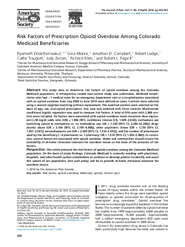 (PDF) Risk Factors of Prescription Opioid Overdose Among Colorado ...