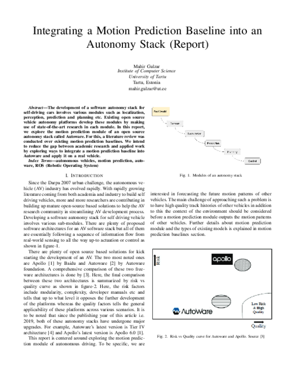 (PDF) Integrating a Motion Prediction Baseline into an Autonomy Stack (Report)