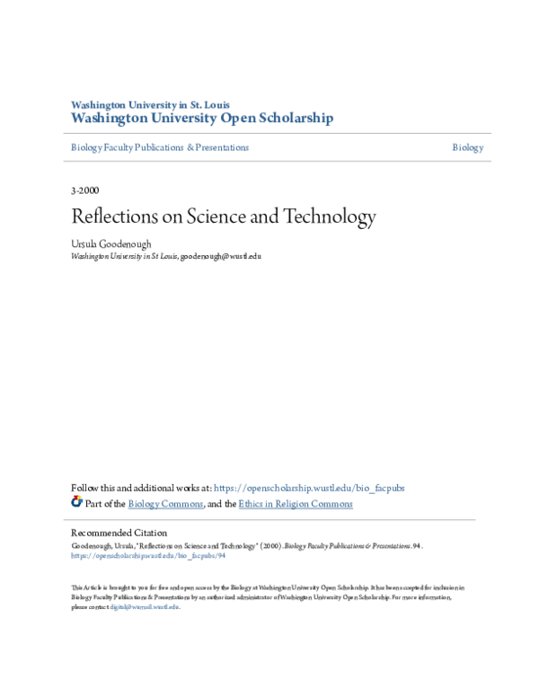 (PDF) Reflections on Science and Technology