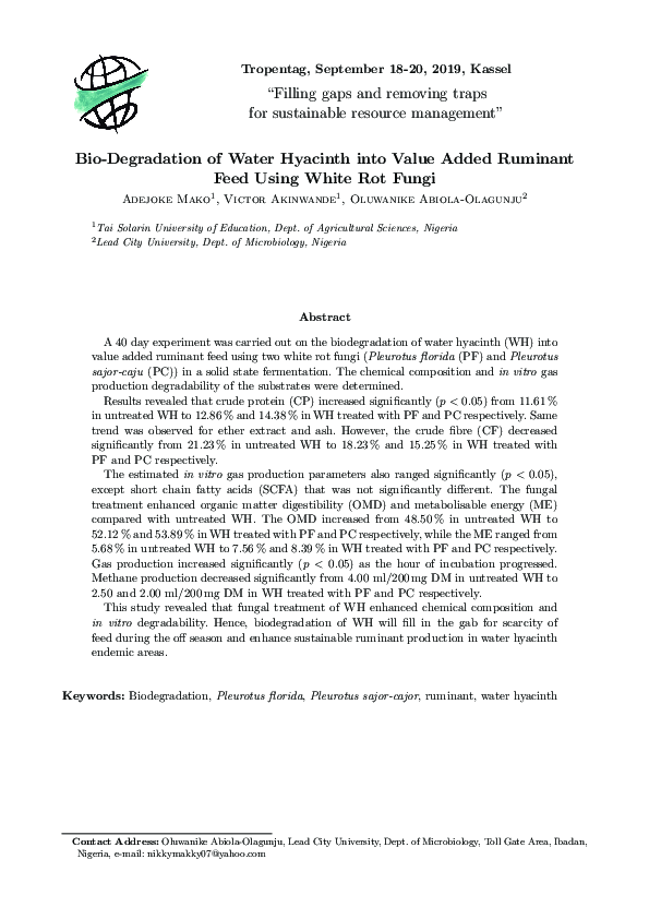 (PDF) “Filling gaps and removing traps for sustainable resource management” Bio-Degradation of ...