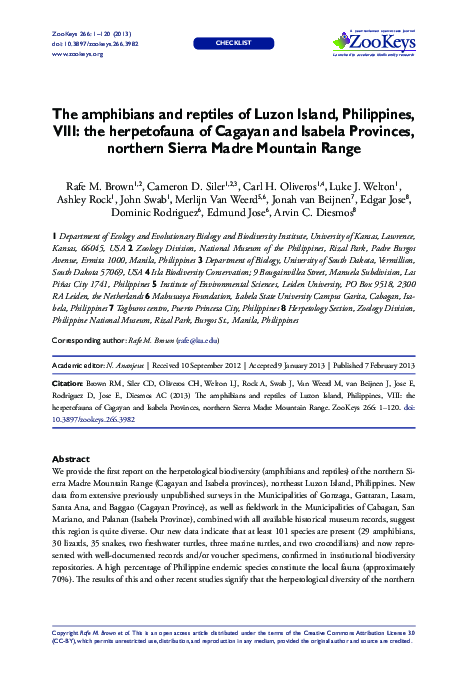(PDF) The amphibians and reptiles of Luzon Island, Philippines, VIII ...