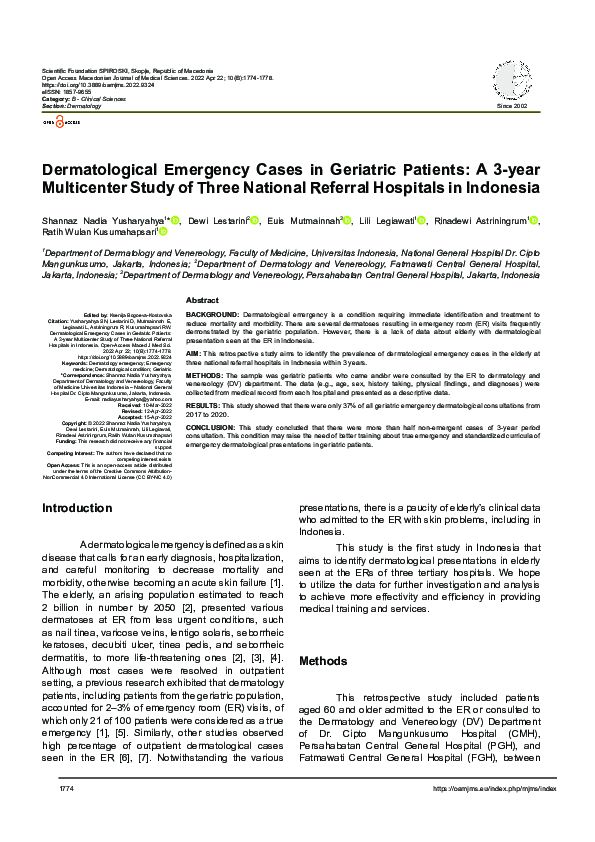 (PDF) Dermatological Emergency Cases in Geriatric Patients: A 3-year ...