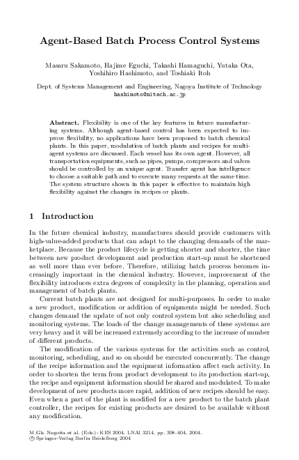 (PDF) Agent-Based Batch Process Control Systems