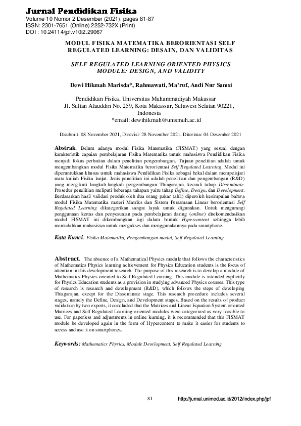 (PDF) Self Regulated Learning Oriented Physics Module: Design, and Validity
