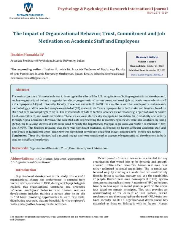 (PDF) The Impact of Organizational Behavior, Trust, Commitment and Job ...
