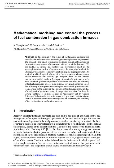 (PDF) Mathematical modeling and control the process of fuel combustion ...