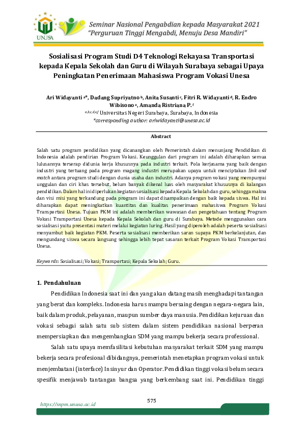 (PDF) Sosialisasi Program Studi D4 Teknologi Rekayasa Transportasi ...