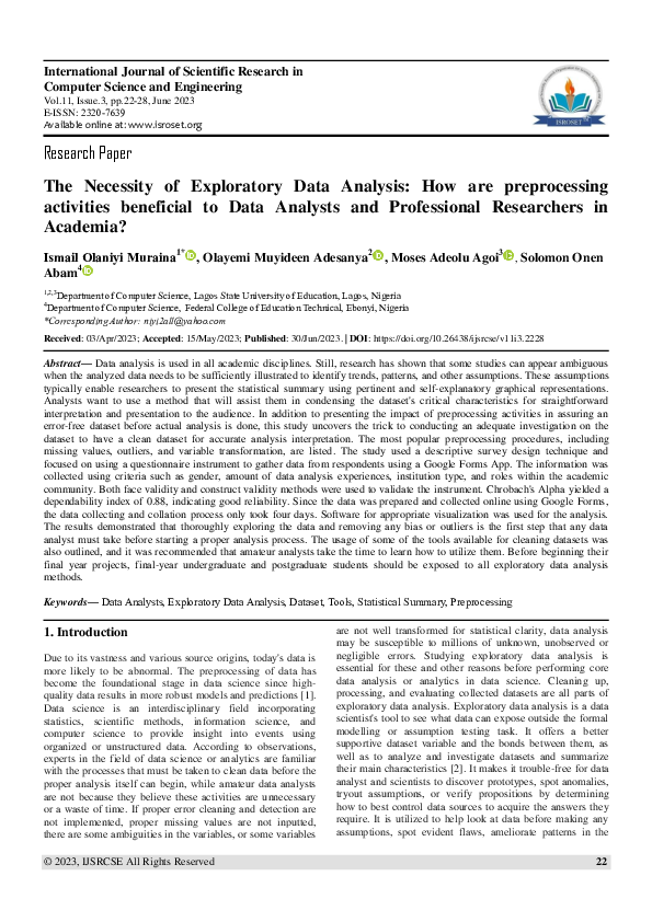 (PDF) The Necessity of Exploratory Data Analysis How are preprocessing activities beneficial to ...