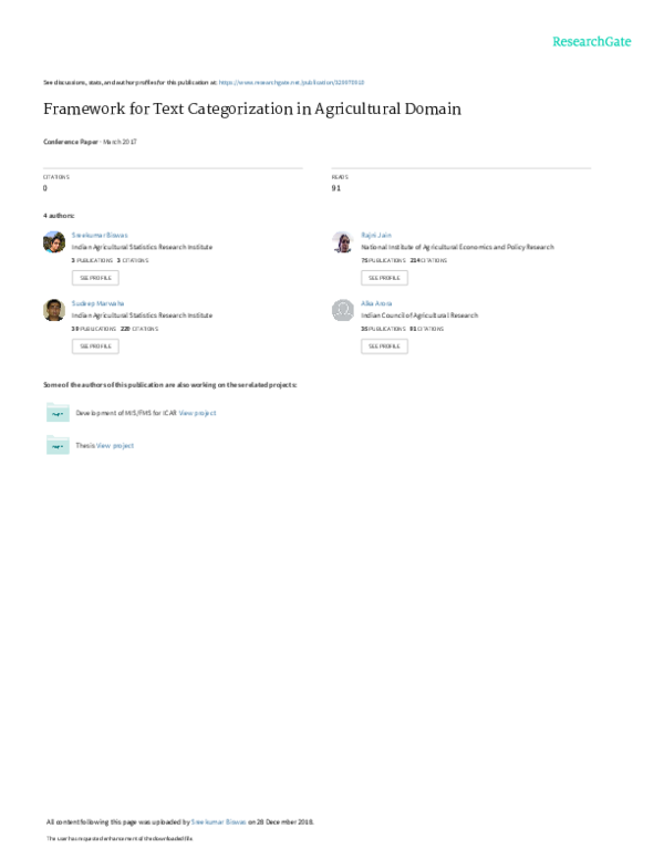 (PDF) Framework for Text Categorization in Agricultural